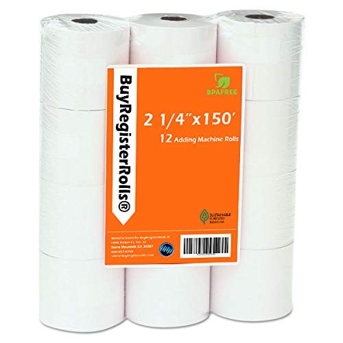 (12 Rolls) 2 1/4 x 150 ft White Adding Machine Tape Paper Rolls Premium ...