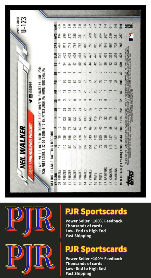 2020 Topps Update #U-123 Neil Walker Philadelphia Phillies 35% Off 4 ...