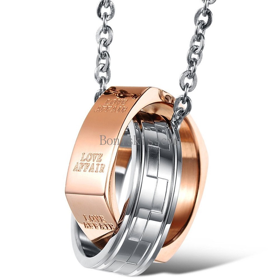 High Polished Stainless Steel Interlocking Double Rings Lovers Pendant ...