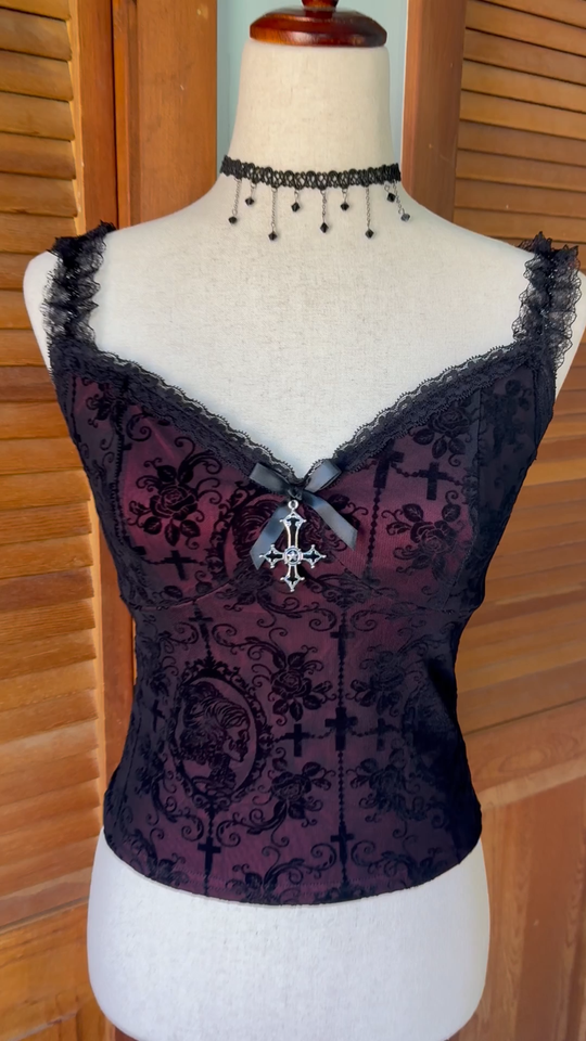 Gothic Lolita Victorian Vkei Vampire Dead Princess Cross & Bow Tank ...