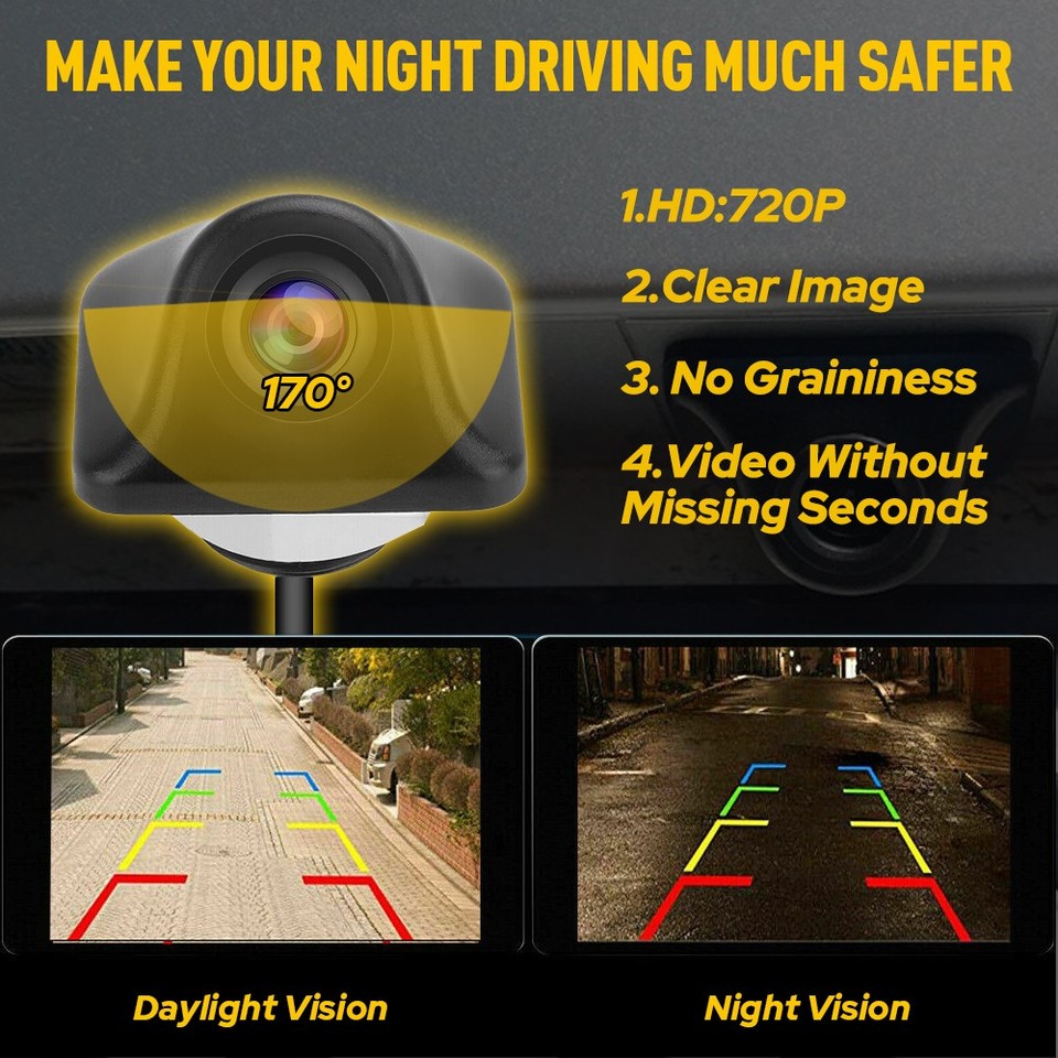 Fit AutoCar Rear View Reverse Camera Cam Parking Backup HD Night 720P ...