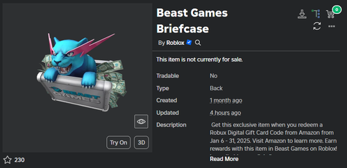 Roblox Beast Games Briefcase & 2,000 Robux (Sent FAST in eBay Messages ...