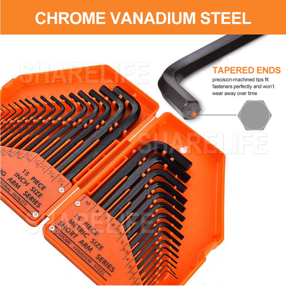 31Pc Allen Key Set Metric & Imperial Combination Hex Wrench Keys With T ...