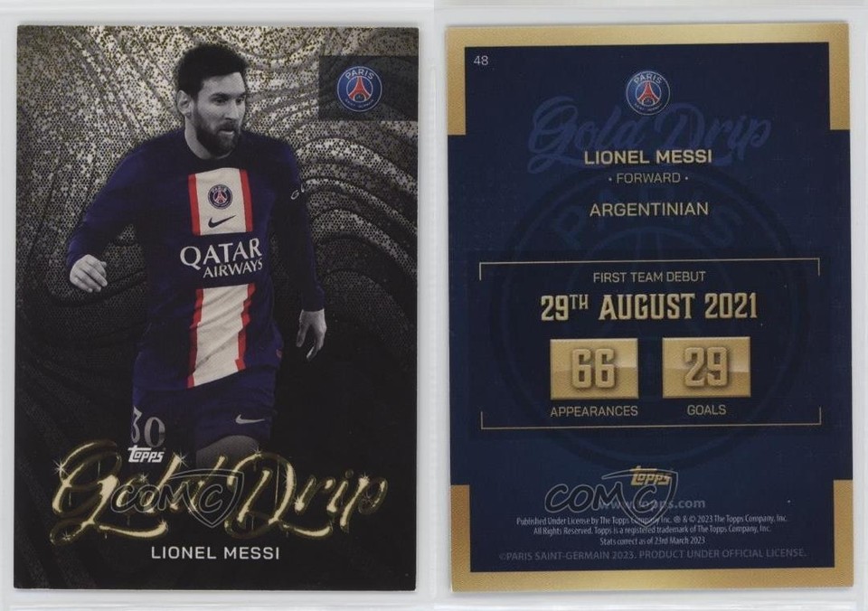 2022-23 Topps Paris Saint-Germain Team Set Gold Drip Lionel Messi #48 ...