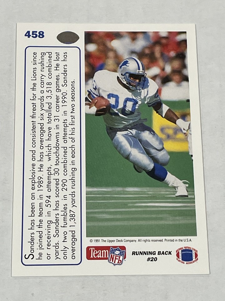 1991 Upper Deck Football #458 - Barry Sanders - Detroit Lions | eBay