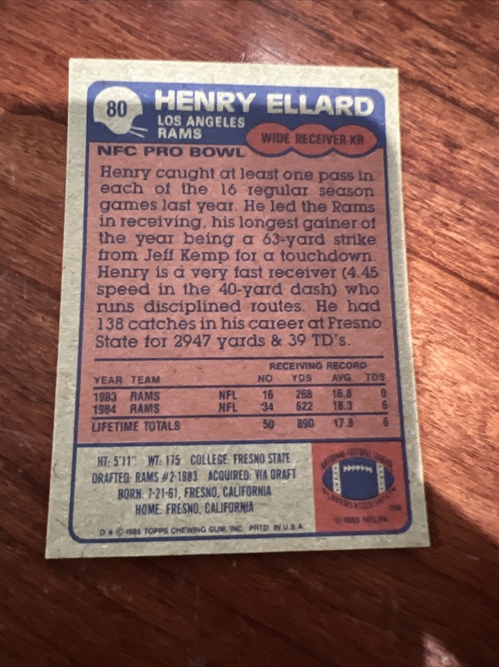 1985 Topps - #80 Henry Ellard (RC) - Rams Wide Receiver | eBay