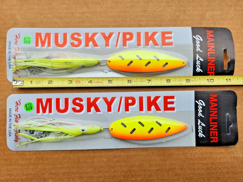 2 Musky Pike Spoon 9 inch Lot #1 Chart orange, squid fishing lure | eBay