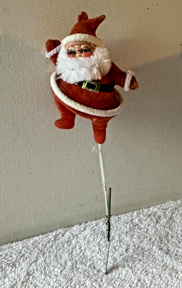Vintage Flocked Santa Claus Christmas Floral Pick | eBay
