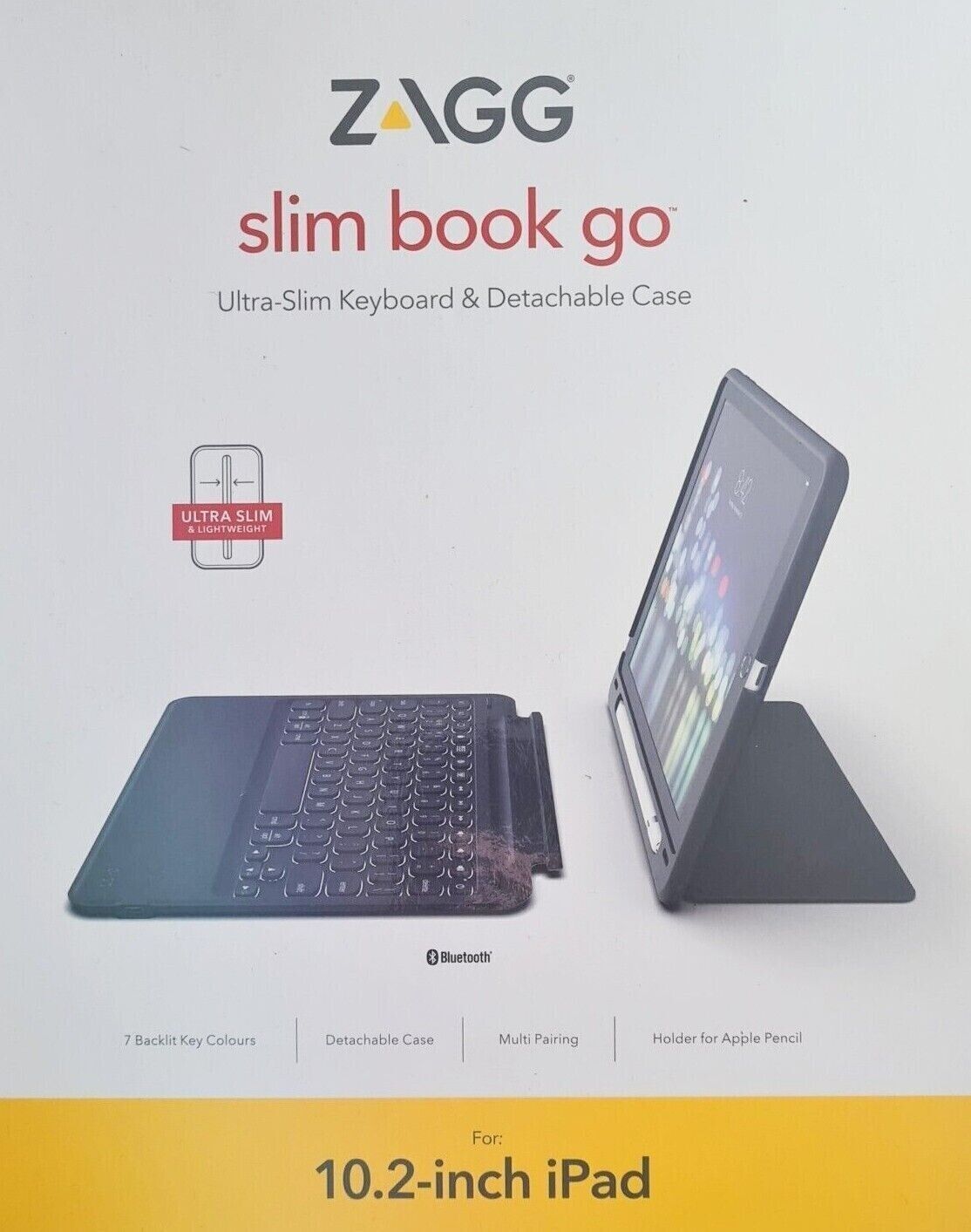 Zagg iPad Slim Book Go Case Bluetooth Wireless Keyboard iPad 10.2" 9, 8 ...