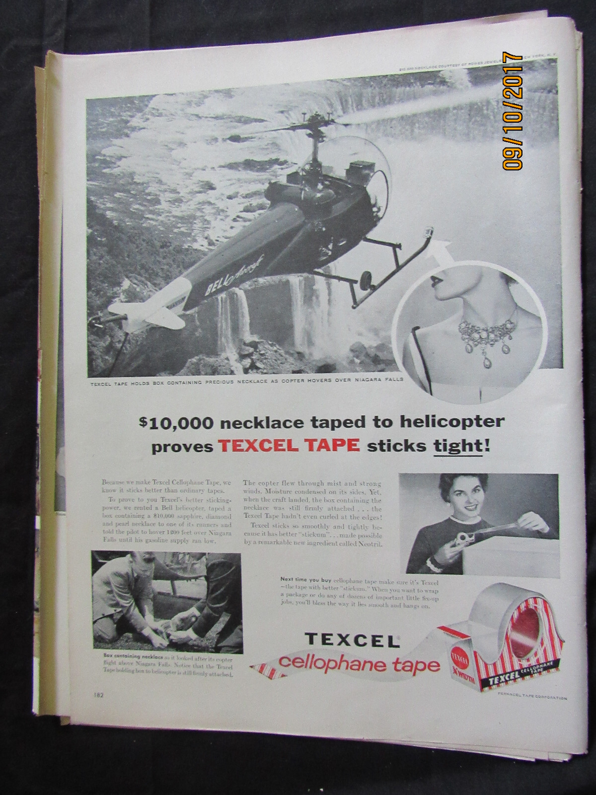 1953 VTG Orig Magazine Ad Texcel Tape $10,000 Necklace Taped To Helicopter | eBay