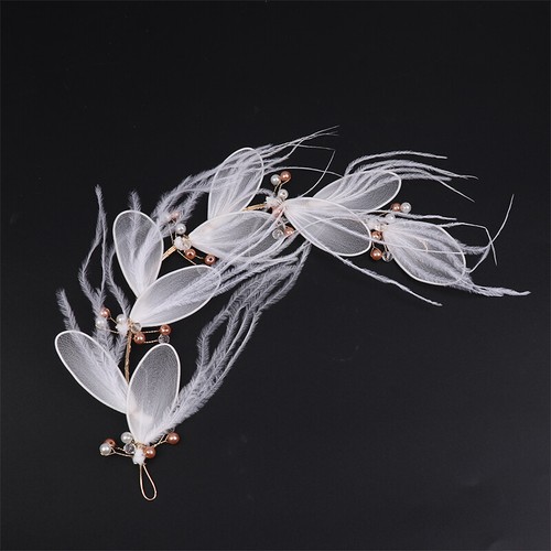 Super Fairy Feather White Leaves Hairbands Artificial Pearls Headpieces ...
