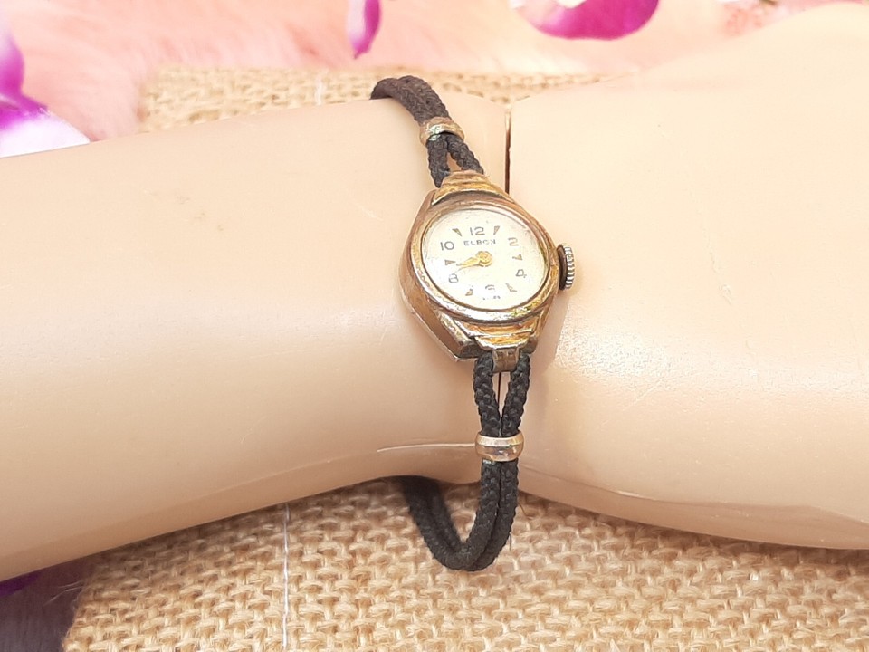 VINTAGE LADIES ELBON WATCH Gold Tone Black Cord Band Swiss | eBay