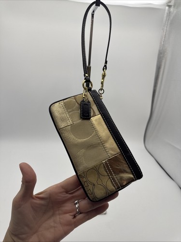 Y2K Coach Novelty Patchwork Wristlet Clutch Wallet Pouch Brass Gold ...