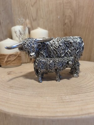 Langs Silver resin Highland Cow And Calf Ornament Figure Gift | eBay UK