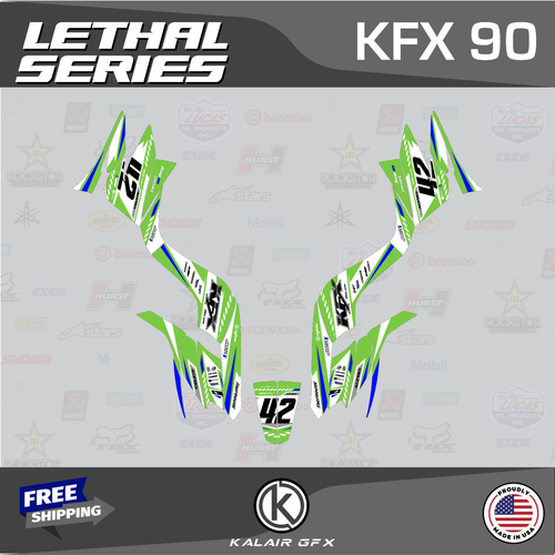 Graphics Kit for KAWASAKI KFX 90 2007-2022 Lethal Series - Green (16 ...