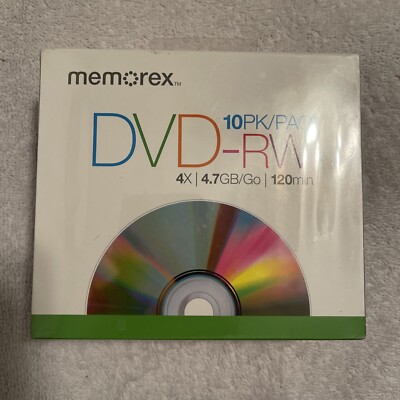 New Memorex DVD-RW 4.7GB 4x Discs 10-Pack Large Storage Blank Media New ...