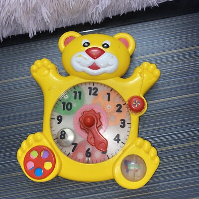 Vintage 1989 Redbox Activity Learning Clock Yellow Bear Toddler Toy 9 ...