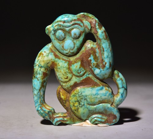 2" Chinese Natural Green Turquoise Carving Animal Monkey Amulet Pendant ...