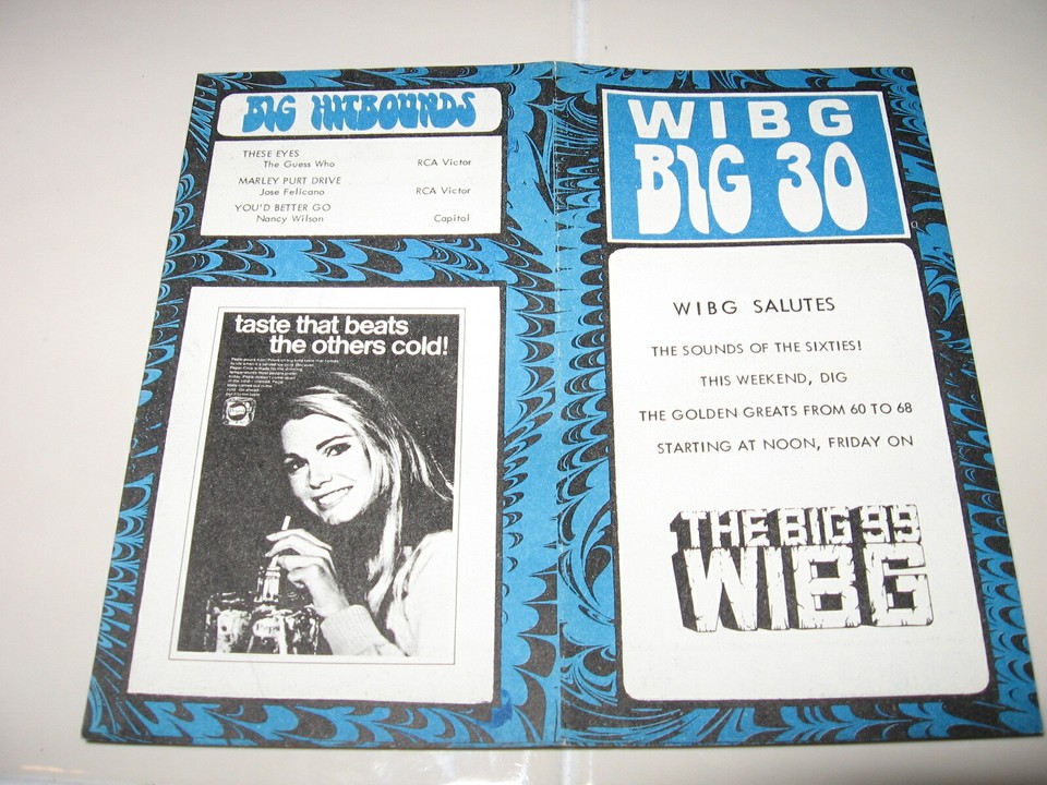#48 WIBG WIBBAGE ORIGINAL BIG 30 MUSIC SURVEY APRIL 8 1969 NOT A COPY ...