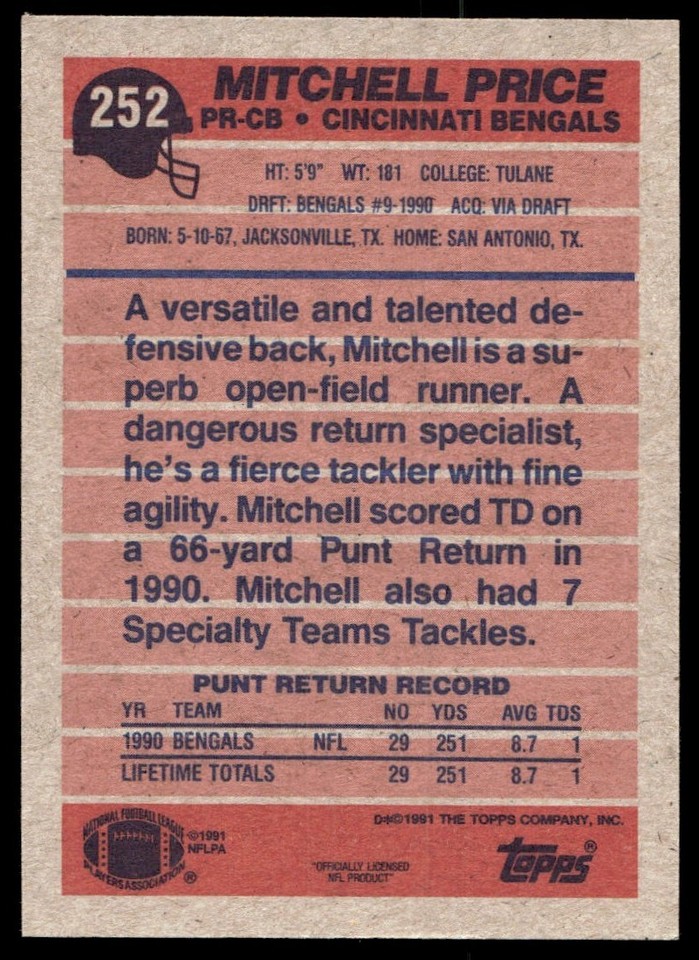 1991 Topps Mitchell Price Rookie G50 #252 | eBay