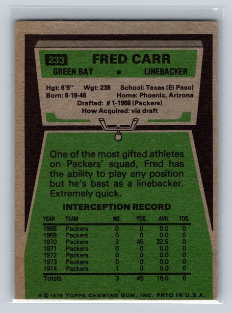 1975 Topps - #233 Fred Carr for sale online | eBay