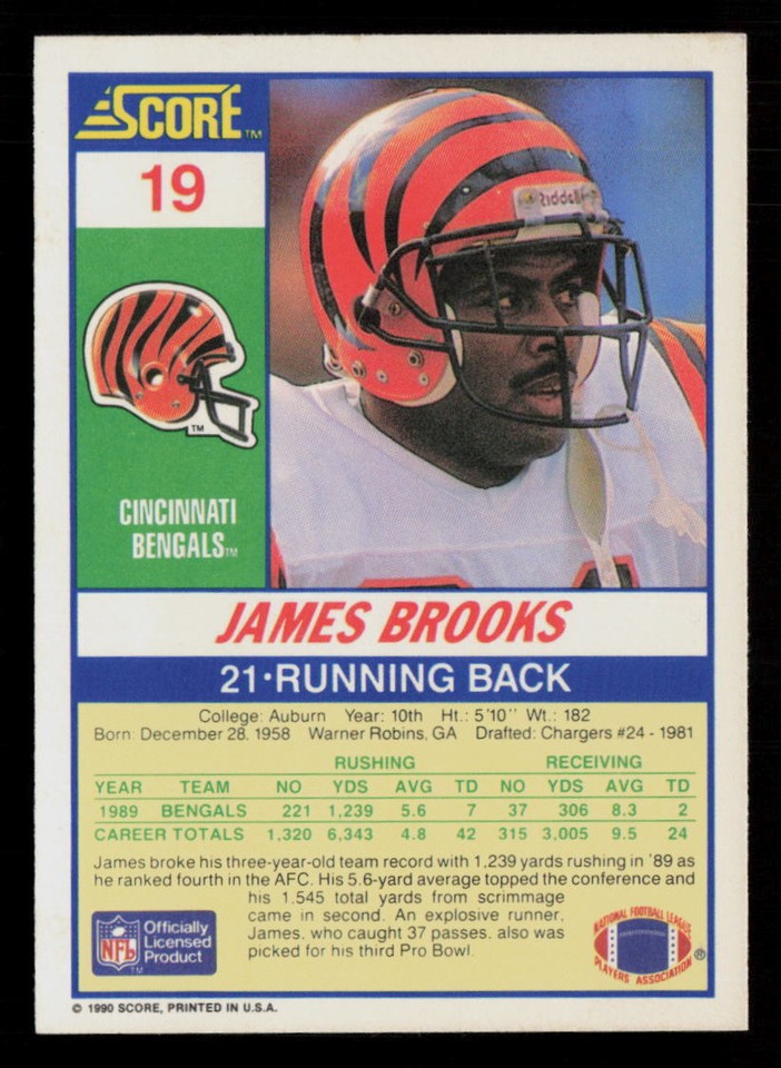 1990 Score #19 James Brooks Cincinnati Bengals Football Card | eBay