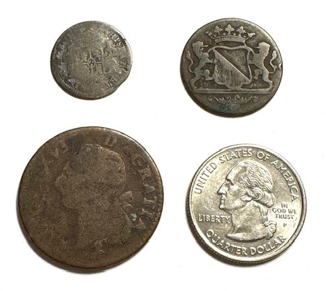 1782 Spanish Silver Coin, (2) 1791 Colonial Coins Over 200+ Years Old ...