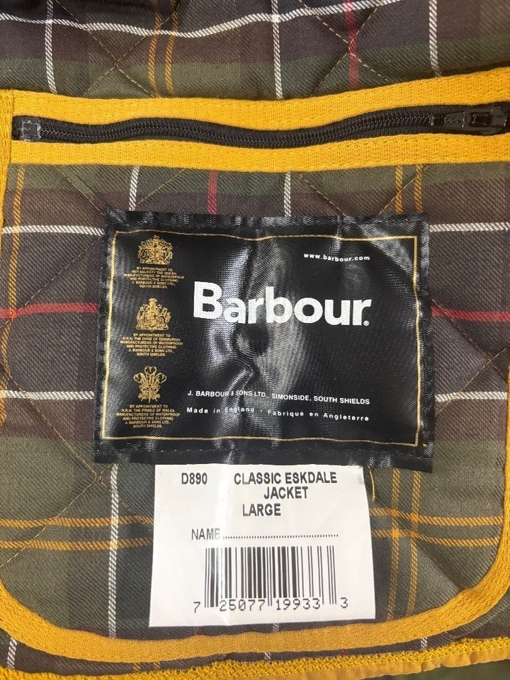 Mens BARBOUR Mustard Yellow Textile Blend Classic Eskdale Jacket Size L ...