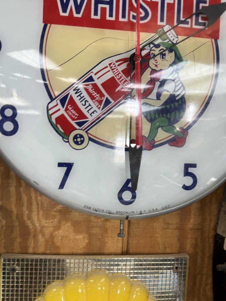 1957 PAM CLOCK CO. USA WHISTLE SODA SIGN CLOCK WALL ART ADVERTISING ...