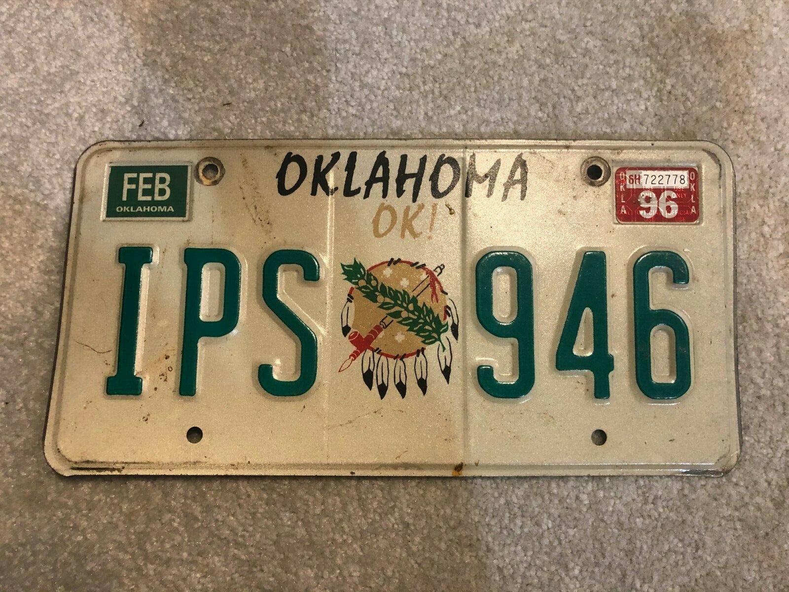Oklahoma is OK License Plate from 1996 Stamped IPS 946 | eBay