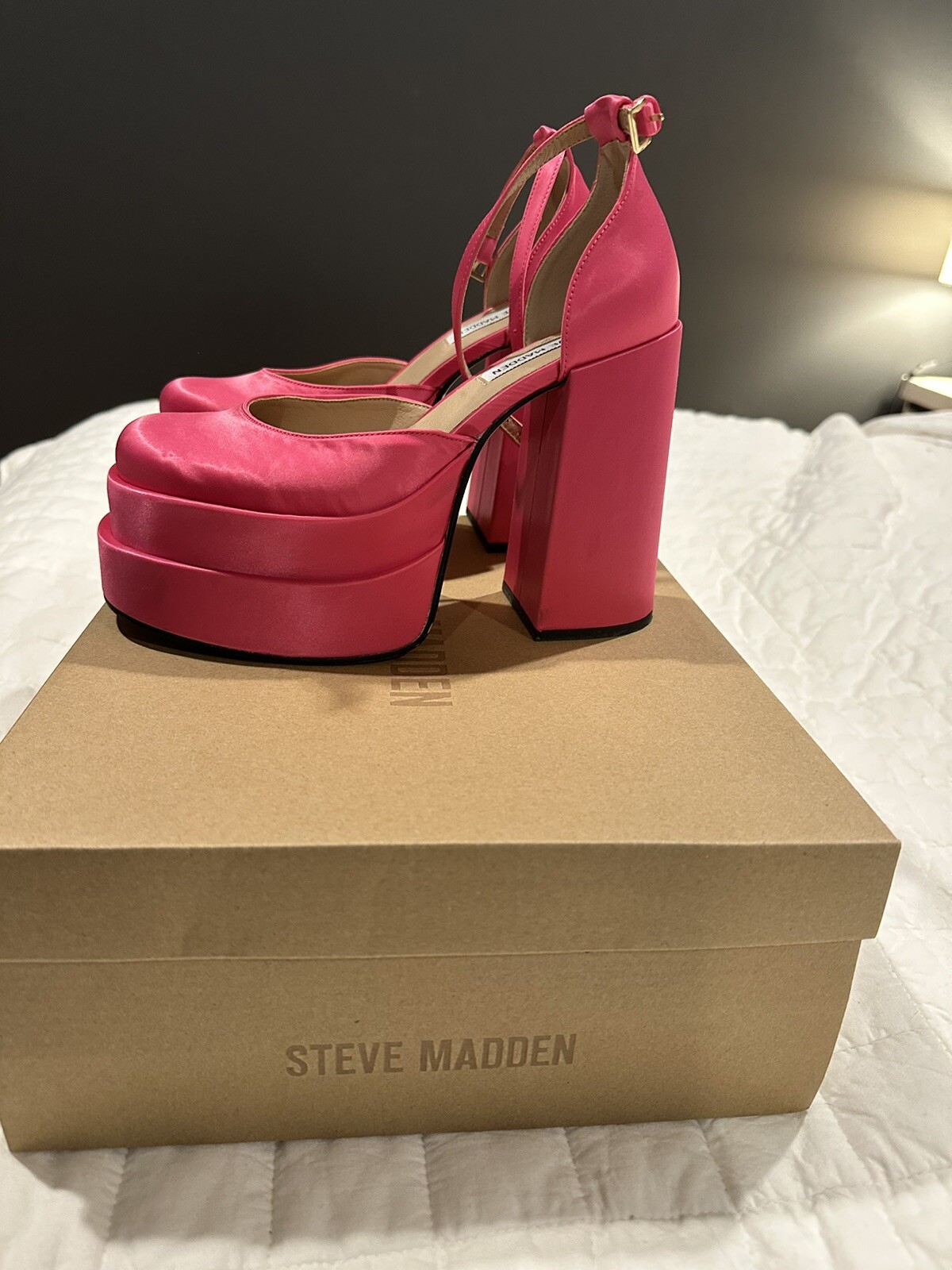 Charlize Pink Satin Steve Madden Platform Heels 6.5 E… - Gem