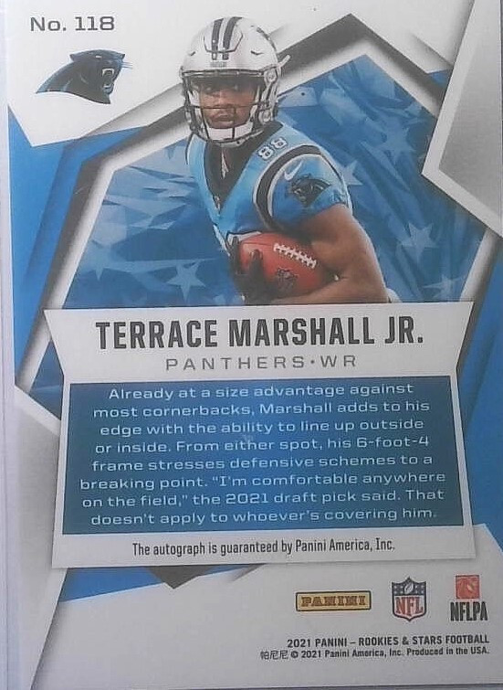 Terrace Marshall Jr. Autograph Gold 2021 Panini 2021 #118 Rookies ...