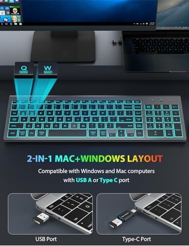 Wireless Keyboard and Mouse Combo Backlit - Compact Quiet Keyboard with ...