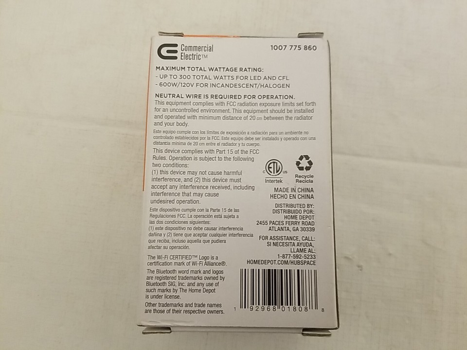 Smart Light Switch Wi-Fi Bluetooth HUBSPACE GOOGLE ALEXA Single Pole ...