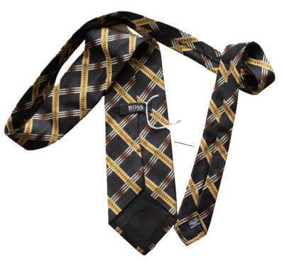 HUGO BOSS Men's 100% Silk Classic Necktie ITALY Designer STRIPED Gold ...