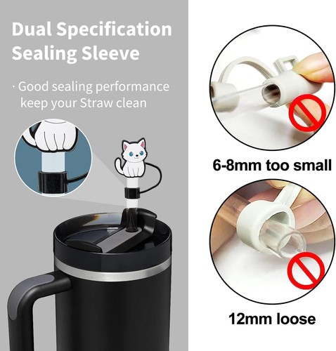 6Pcs Cute Cat Straw Covers Black White Grey Reusable 0.4 Inch, | eBay