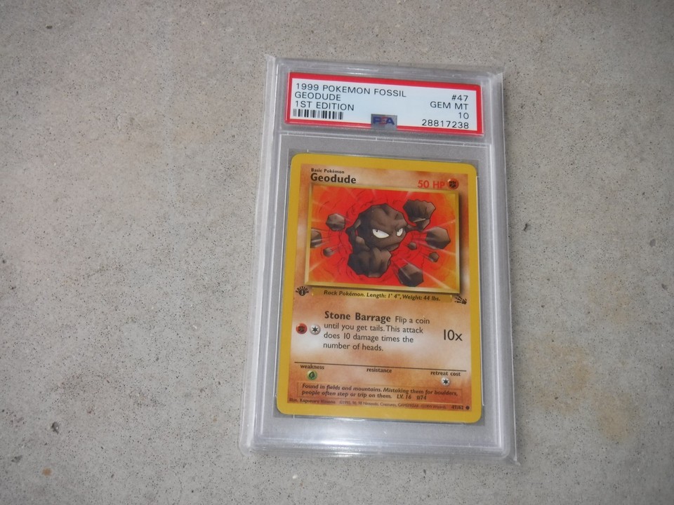 1999 POKEMON FOSSIL GEODUDE 1ST EDITION CARD #47 ROCK POKEMON GRADED ...