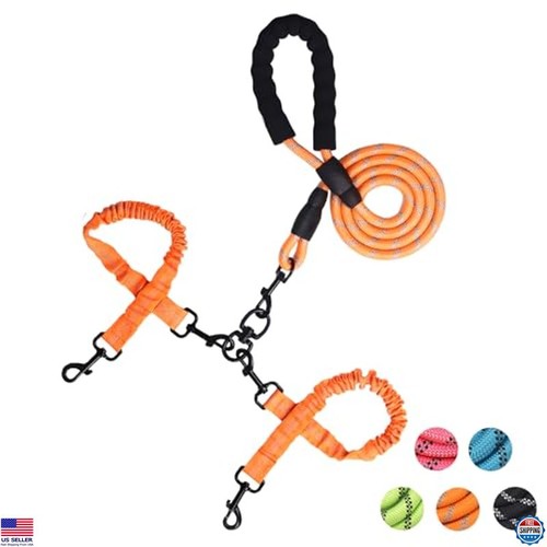 Tangle-Free 2-Way Dog Leash for Two Dogs - 3-in-1, 360° Swivel, Shock ...