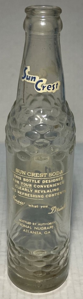 Vtg Sun Crest Soda Bottle 10 oz Embossed Pebble Design w/ Blue Label ...