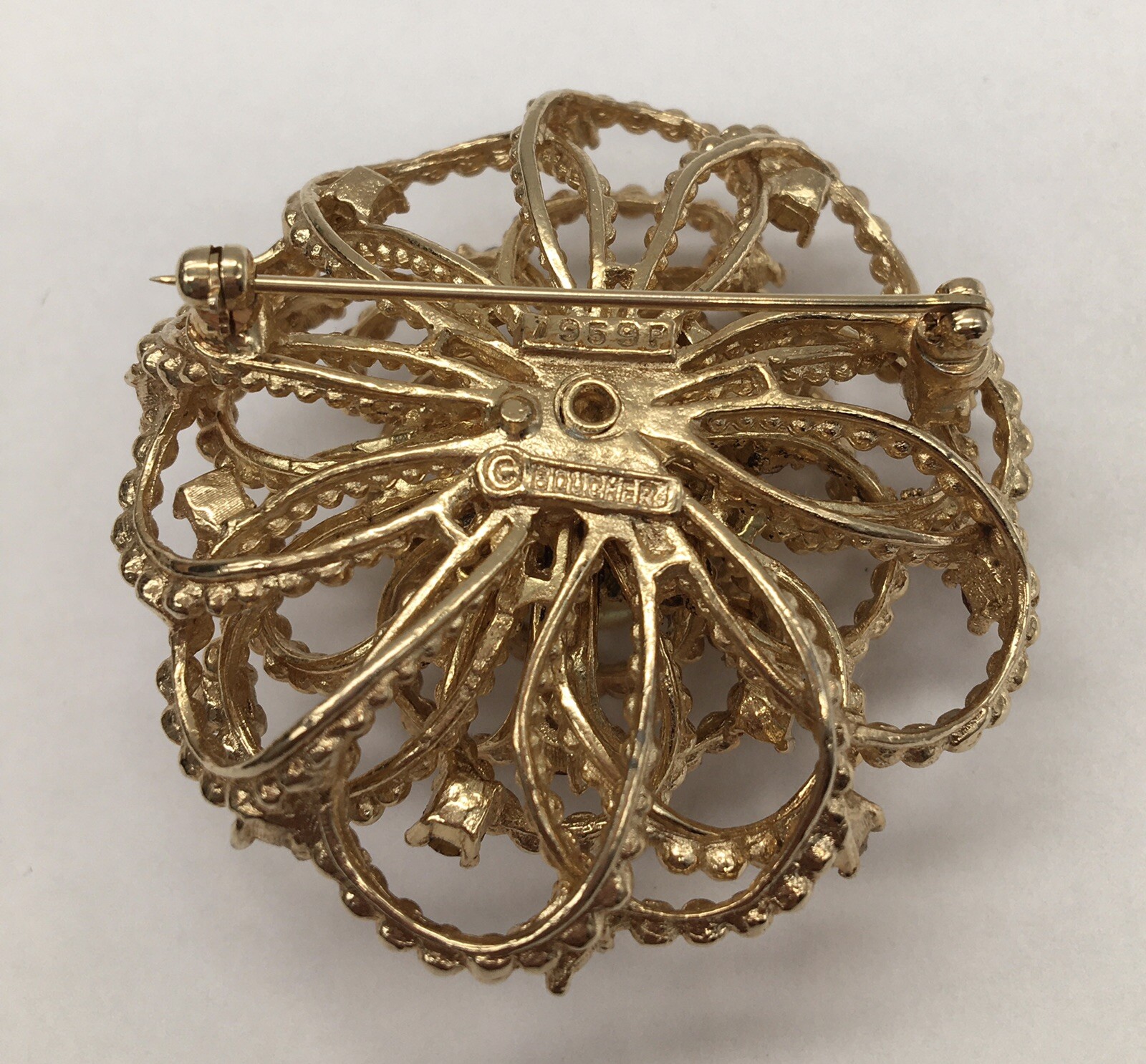 Vintage Marcel Boucher Brooch Pearl Rhinestone Rose F… - Gem