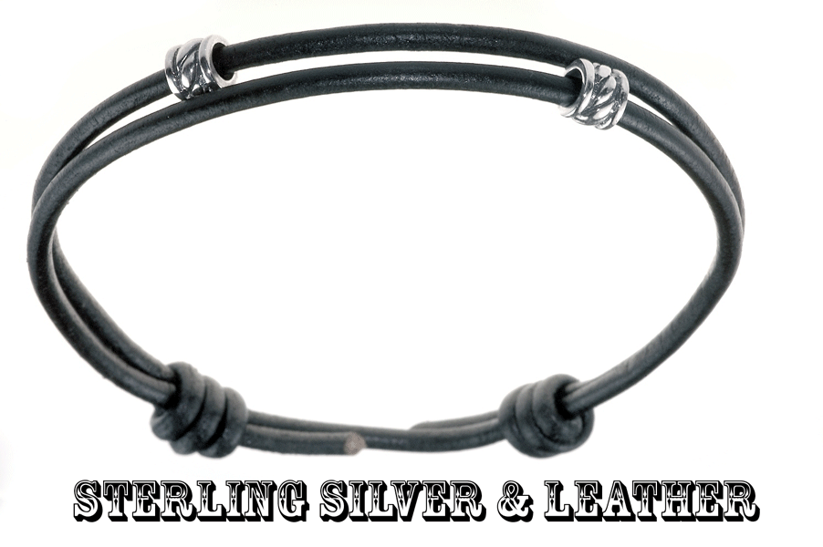 ADJUSTABLE Slip Knot Sterling Silver Leather Anklet Men Bracelet 2AB ...