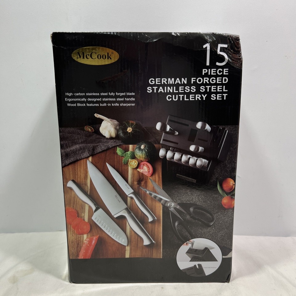 McCook 15pc Knife Set, German Forged Stainless Steel With Block, Black ...