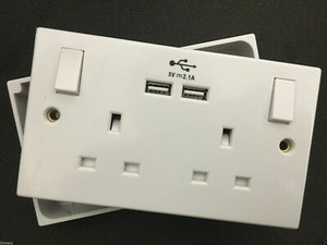 Double 2 Gang Plug Electric Socket & Back Box Pattress 13A, 2 USB ...