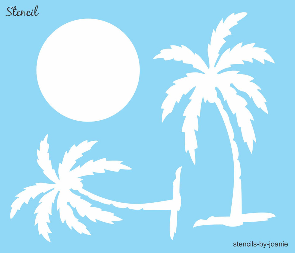 Beach Tree Stencil 10" 8" Palm Date Coconut Tropical Sun Moon DIY Craft ...