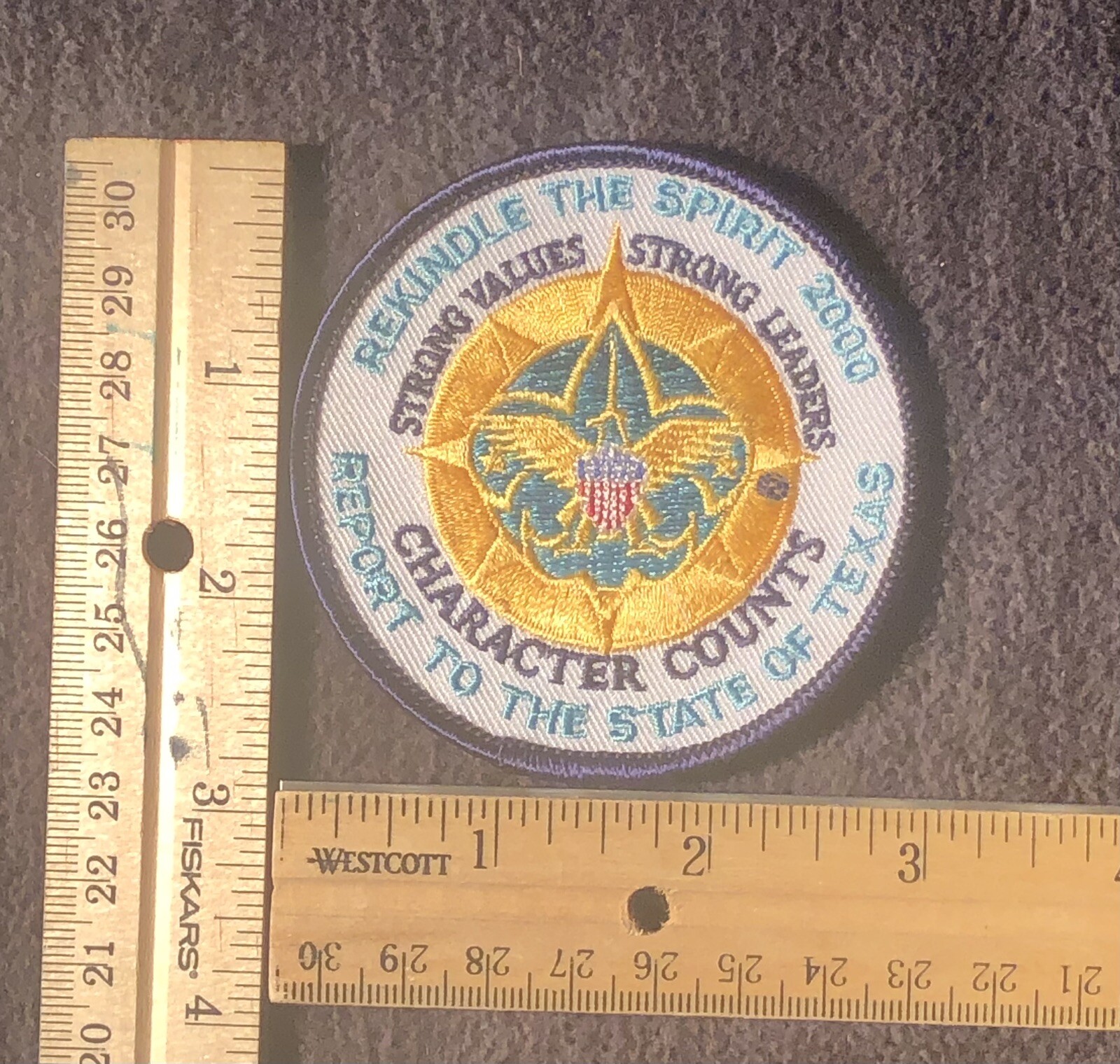 BSA Scout Patch—Rekindle Spirit—Character Counts—Strong Leaders/Values ...