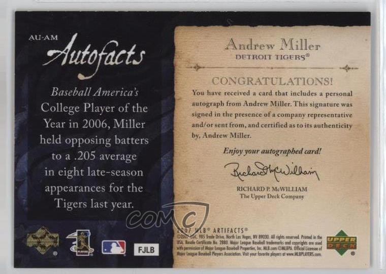 2007 SPx Artifacts Autofacts Preview Andrew Miller #AU-AM Rookie Auto ...