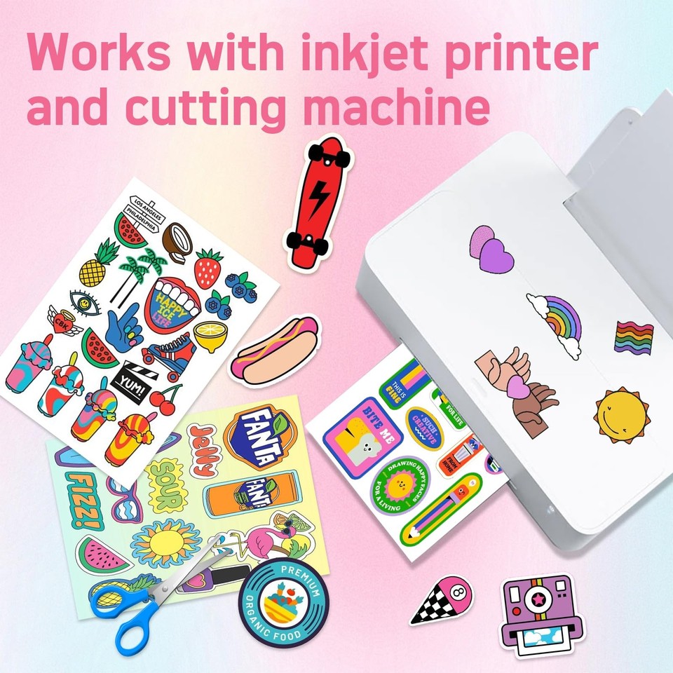 Premium Printable Glossy Vinyl Sticker Paper 100 Sheets,Bulk Package 8 ...