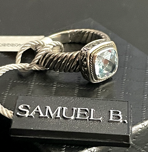 NEW Samuel Benham Ring 925 Sterling Silver 18k Gold Blue Topaz Size 8 ...