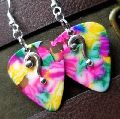 Riddler Question Mark Charm Guitar Pick Earrings - Pick Your Color | eBay