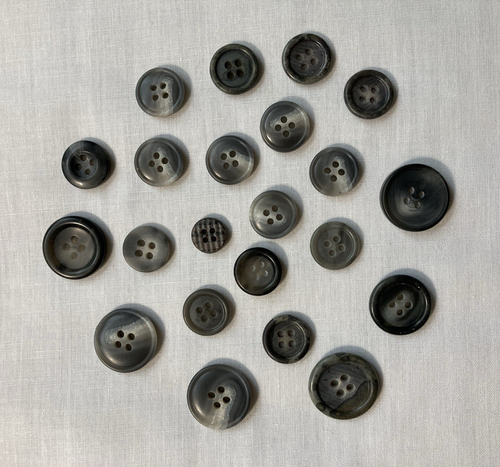 Lot of 22, singles & 2 sets Vintage plastic buttons, mottled gray ...